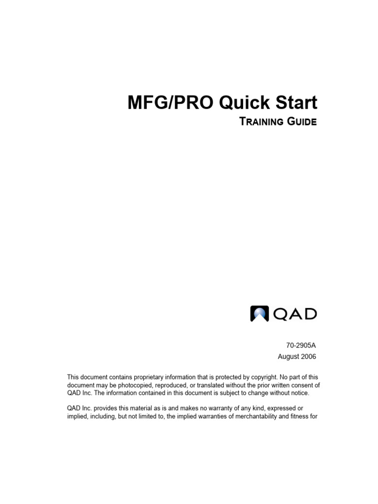 MFG - Pro Quick Start Training Guide | PDF | Menu (Computing) | World ...