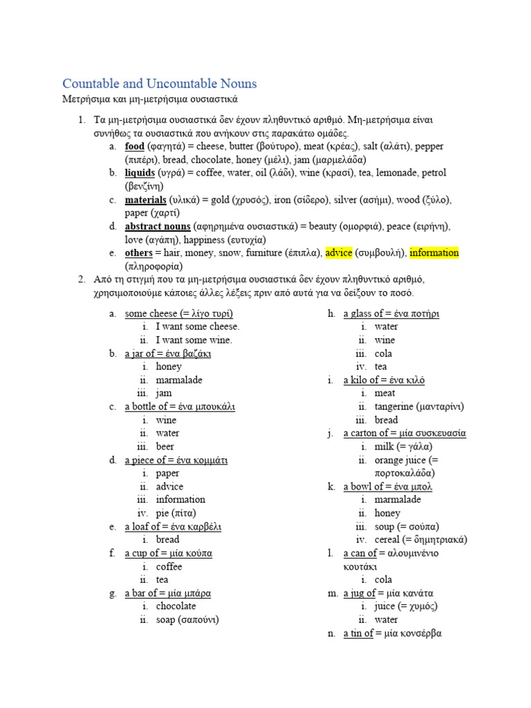 Countable and Uncountable Nouns | PDF