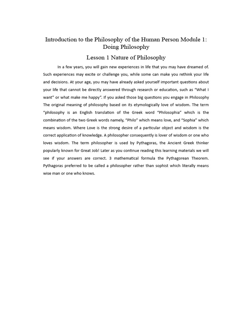 Intro To Philo Module 1 Lesson 1 | PDF