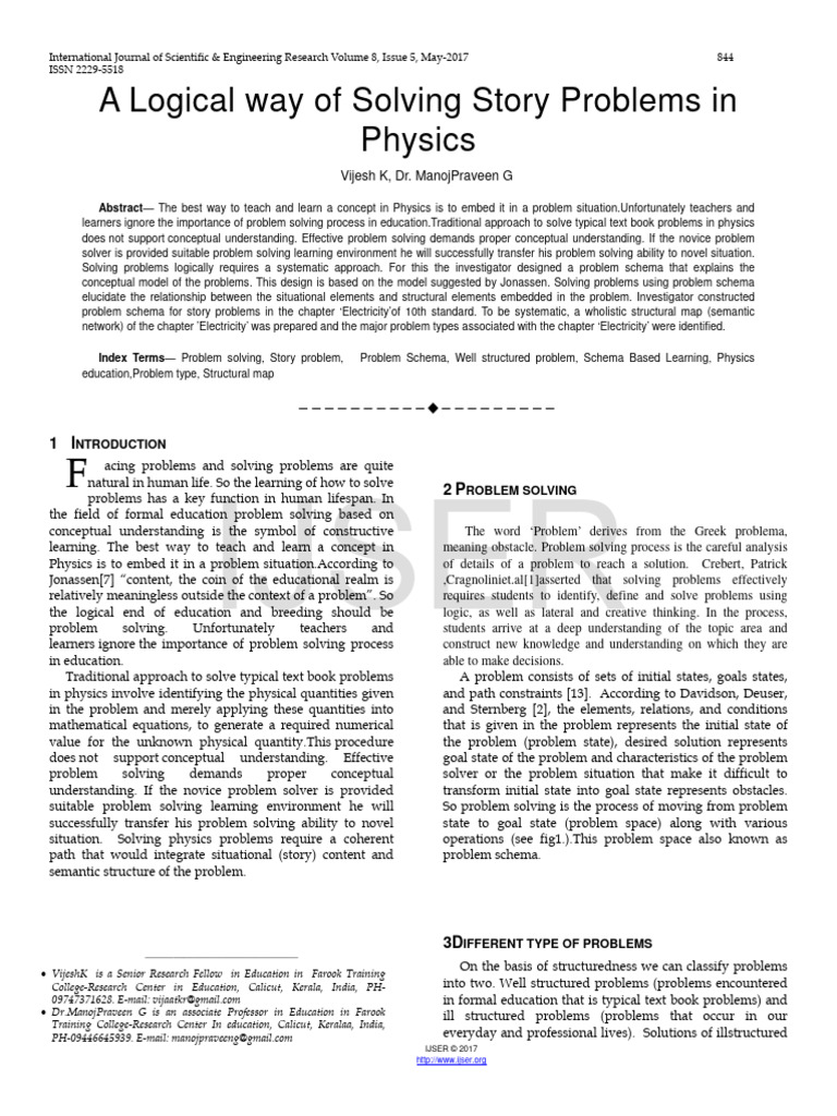 A Logical Way of Solving Story Problems in Physics | PDF | Conceptual ...
