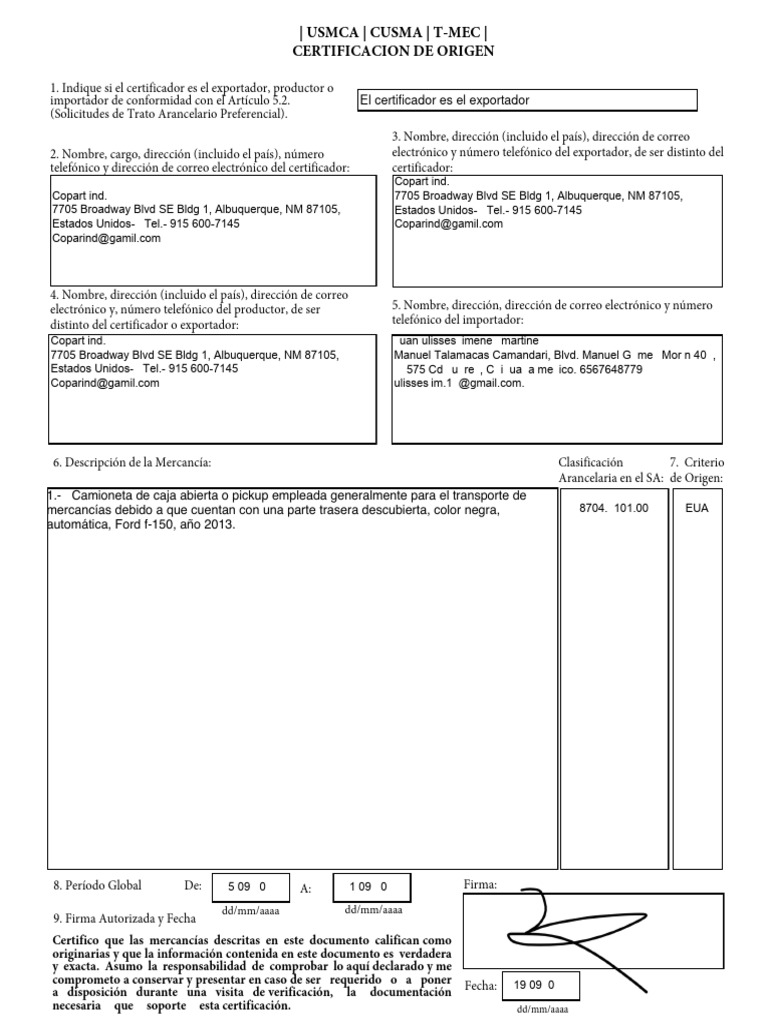 Formato T MEC Español, COPART | PDF