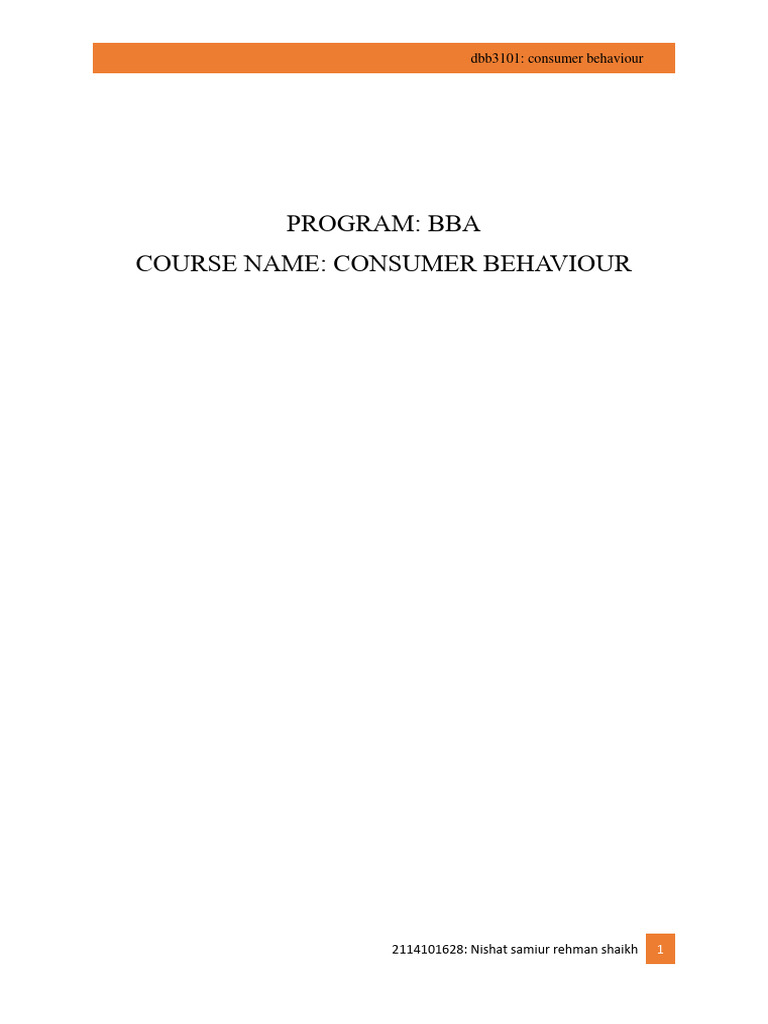 Consumer Behavour Assignment Pdf Consumer Behaviour Behavior