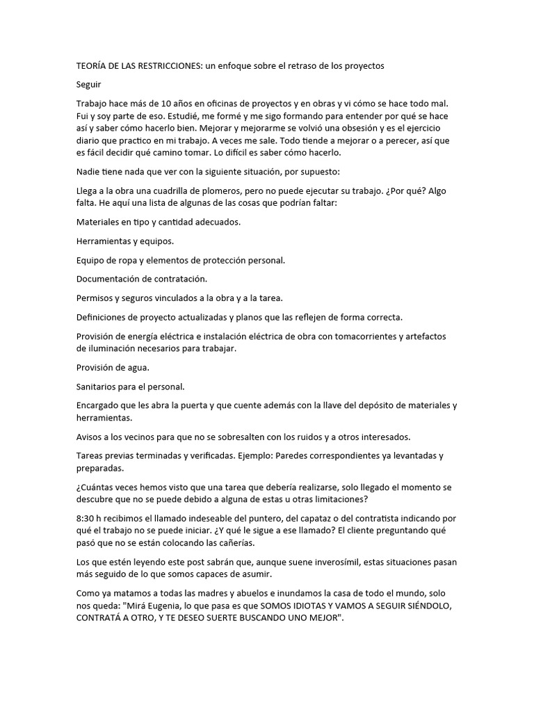 Teoría de Las Restricciones | PDF | Planificación | Macroeconómica