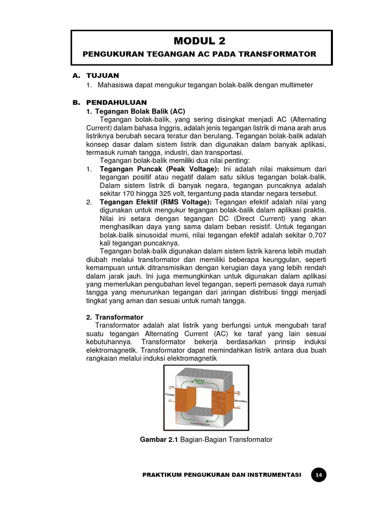 Modul 2. Pengukuran Tegangan Bolak Balik Pada Transformator | PDF