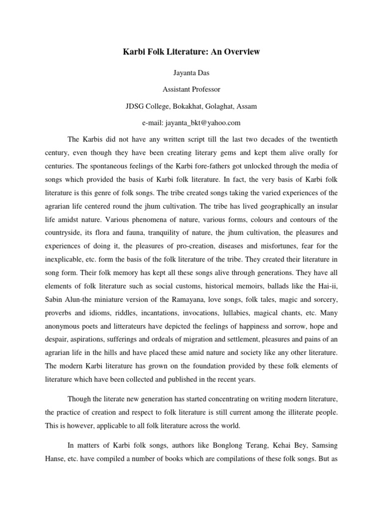 Karbi Folk Literature An Overview | Download Free PDF | Folklore | Folk ...
