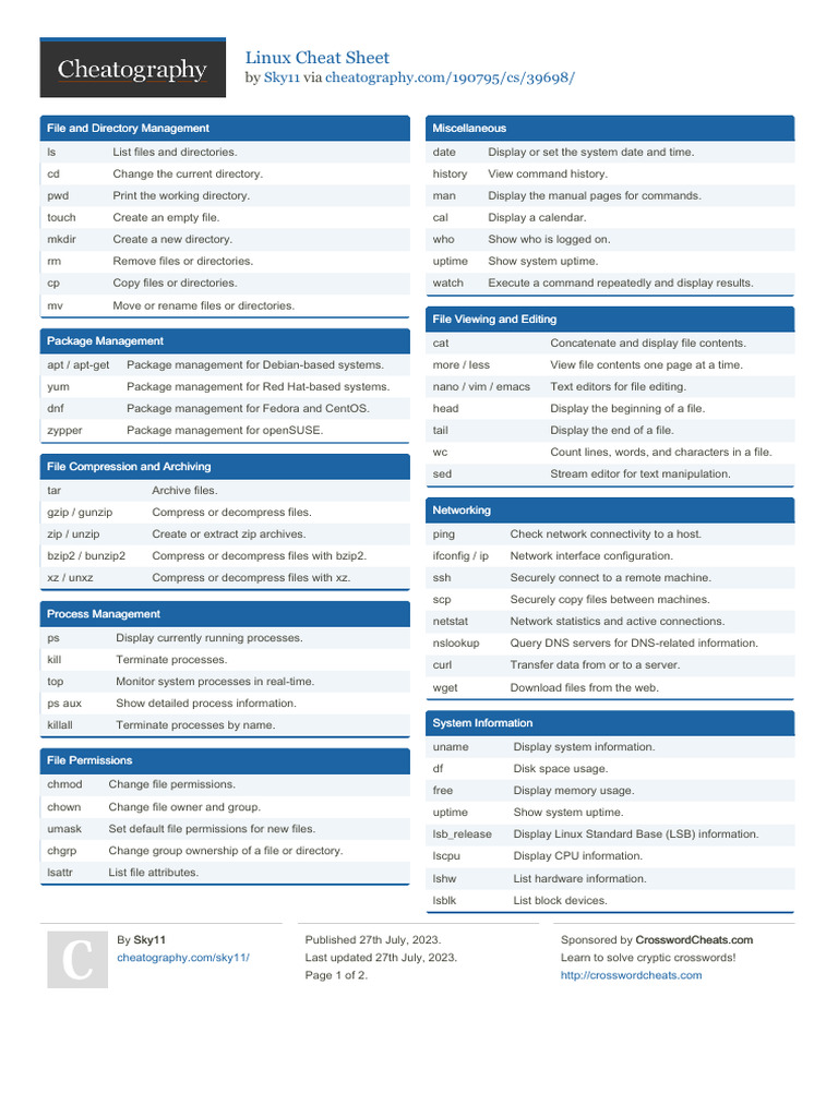 CheatSheet Sky11 Linux | PDF | Operating System Technology | Computer Engineering