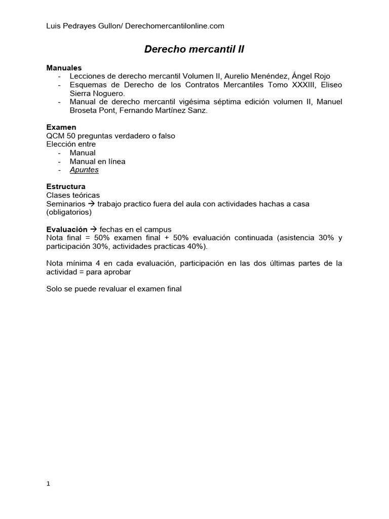 Cours Derecho Mercantil II | PDF | Ley común | Derecho civil (sistema legal)