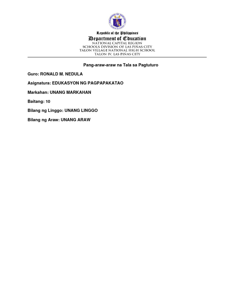 Grade 10 Esp DLL Week 1 2 Q1 | PDF