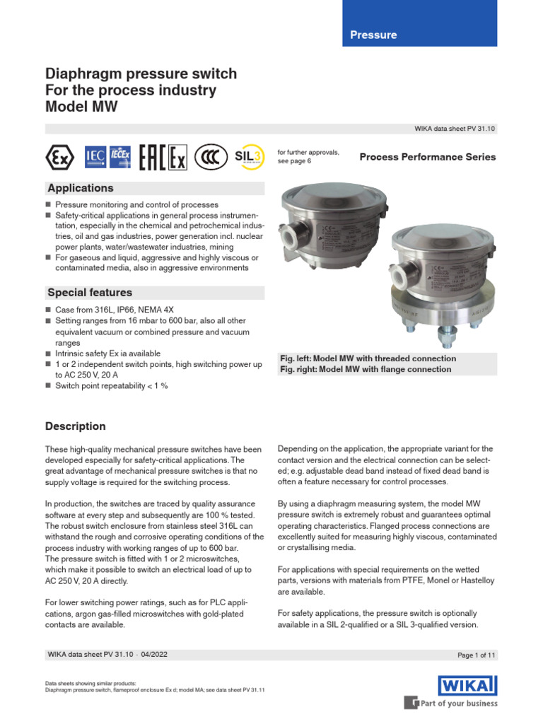 PRESSURE SWITCH | PDF | Electrical Engineering | Mechanical Engineering