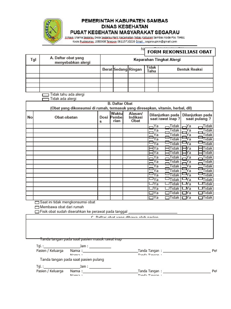 Formulir Rekonsiliasi Obat | PDF