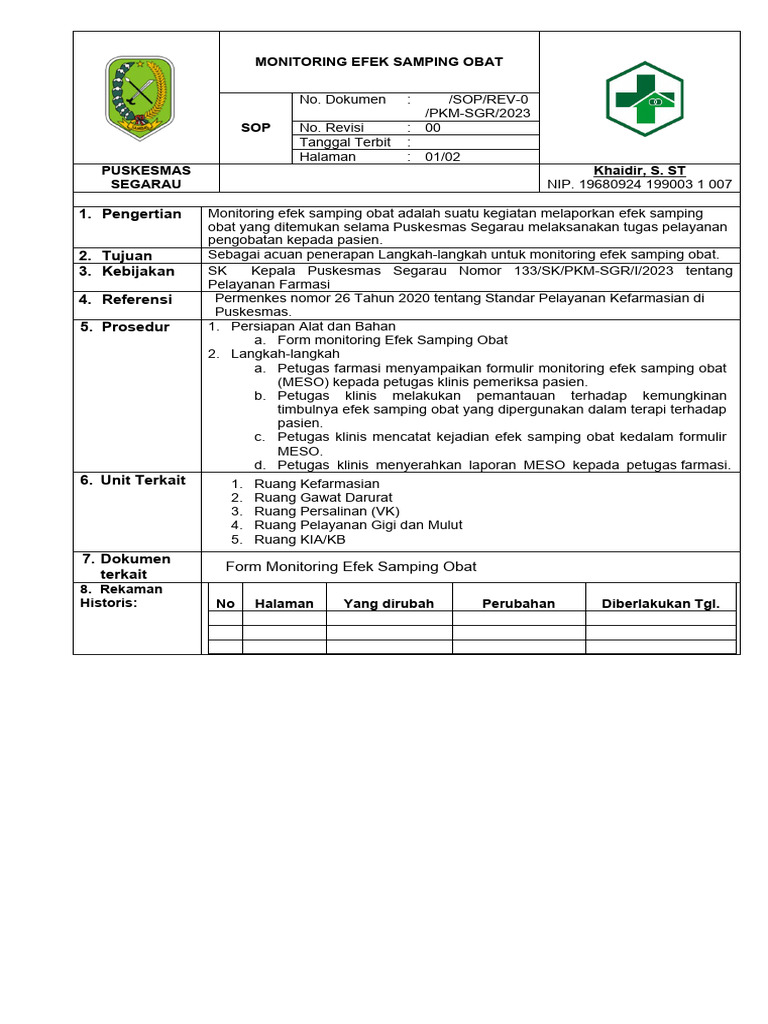Sop Meso Monitoring Efek Samping Obat | PDF