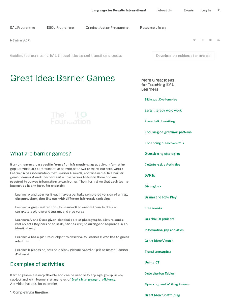 Barrier Games - The Bell Foundation | PDF | English As A Second Or ...