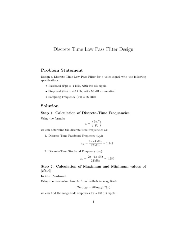 Discrete Time Low Pass Filter Design | PDF