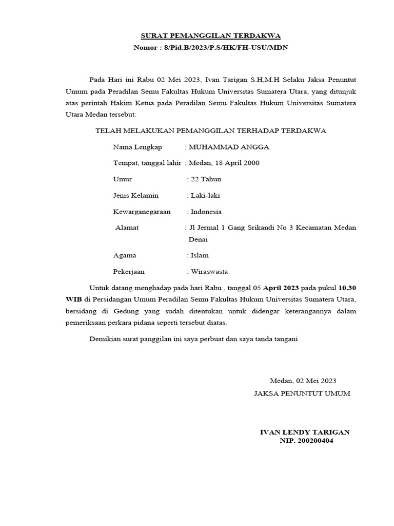 Surat Pemanggilan Terdakwa BUDEL - 1 | PDF