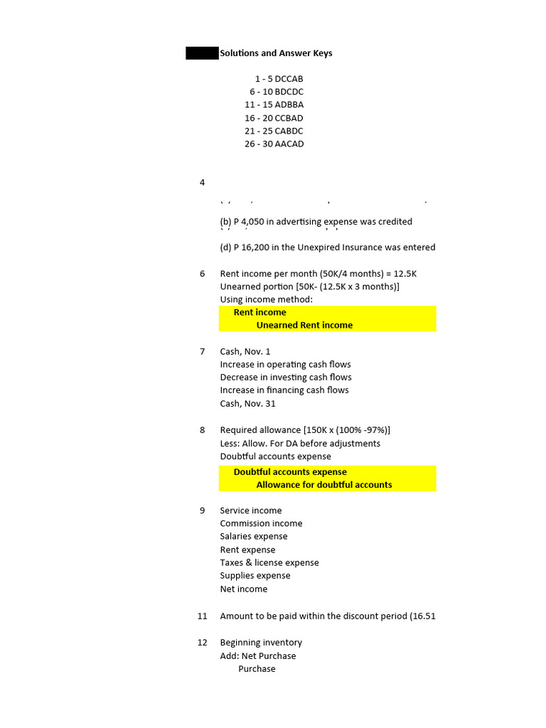 FAR Final Exam Answer Key and Solutions For Students | PDF | Expense ...