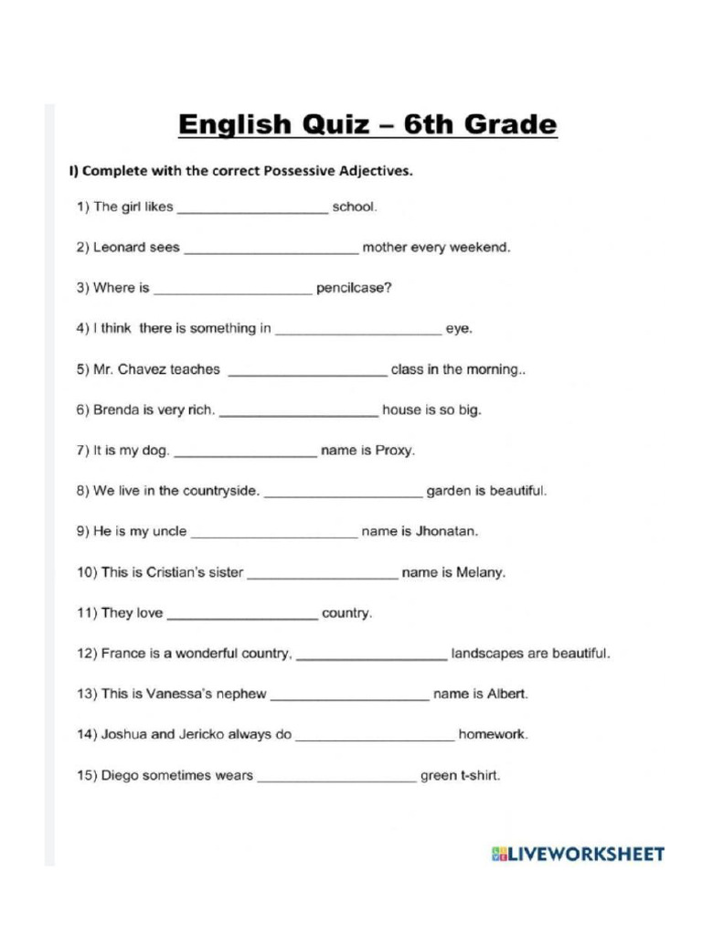 Possessive Adjectives 6Âº | PDF