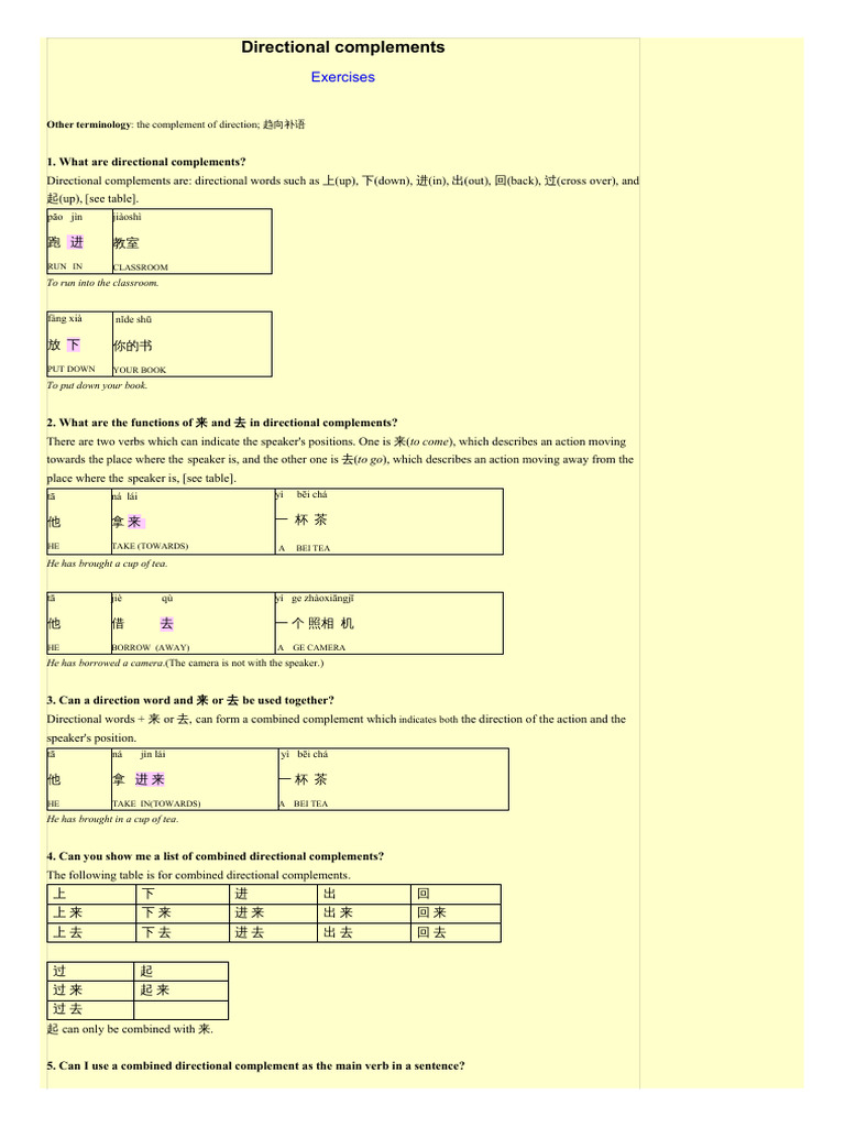 15 Directional Complements | PDF | Verb | Sentence (Linguistics)