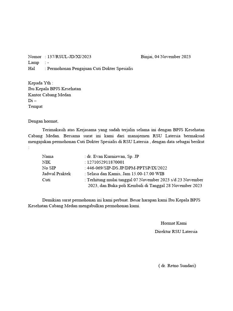 Permohonan Cuti dr. Evan Kurniawan | PDF