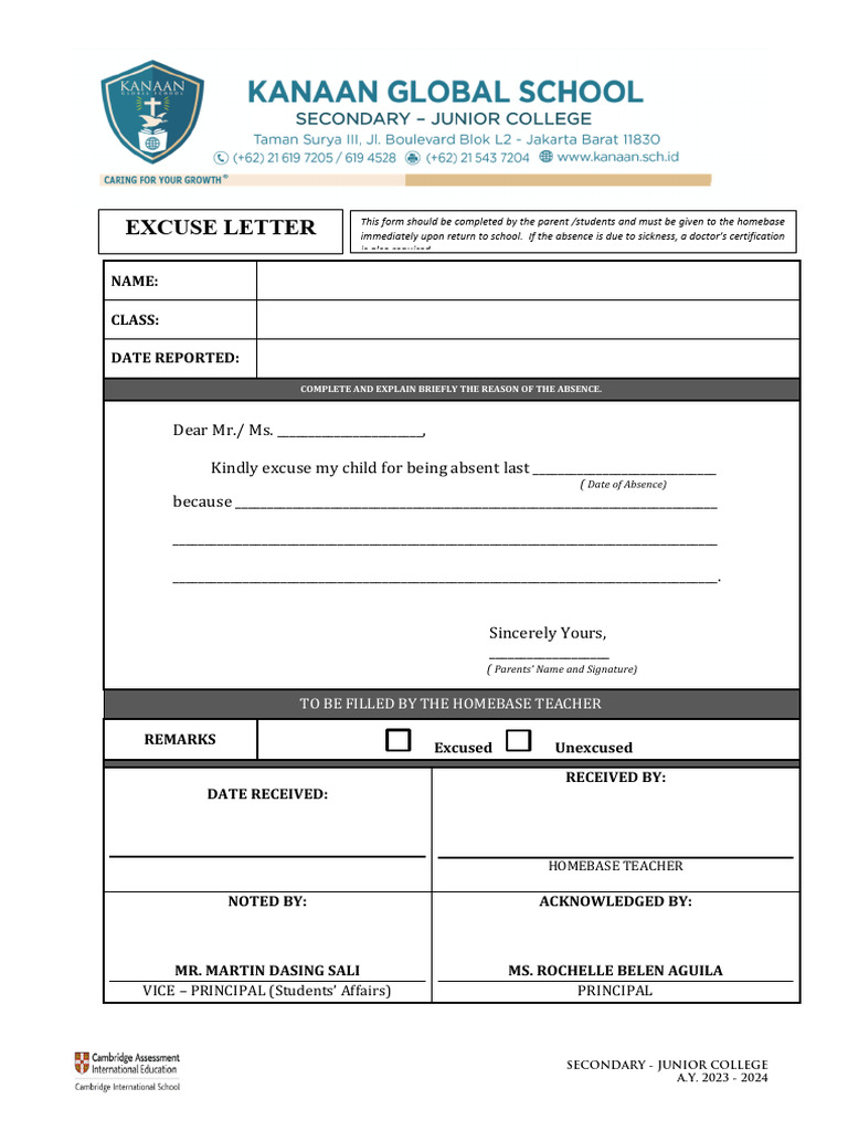 Excuse Letter | PDF