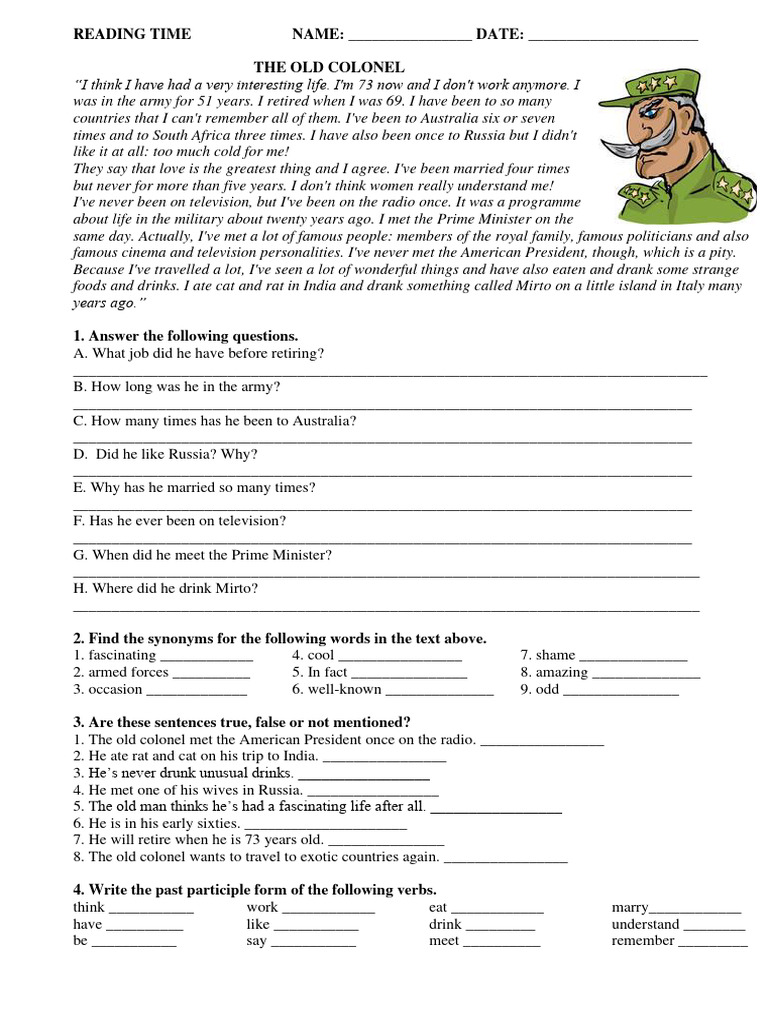 The Old Colonel Full Text With Activities | PDF | Languages | Foreign ...