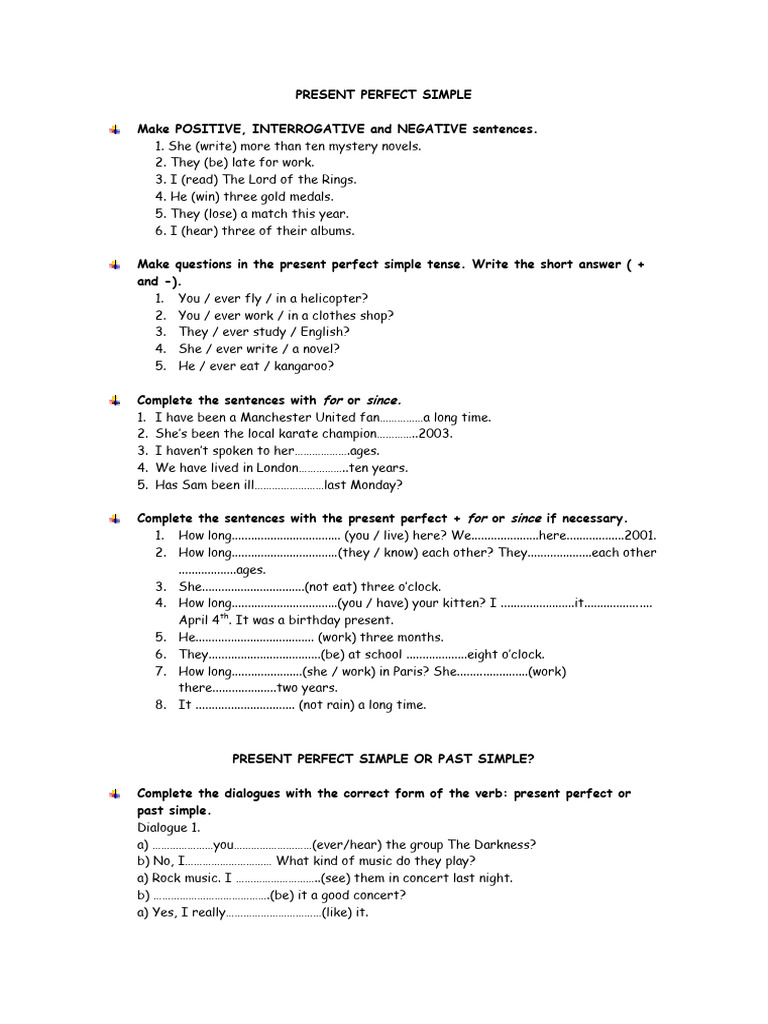 Present Perfect Exercises Positive Negative and Interrogative | PDF ...