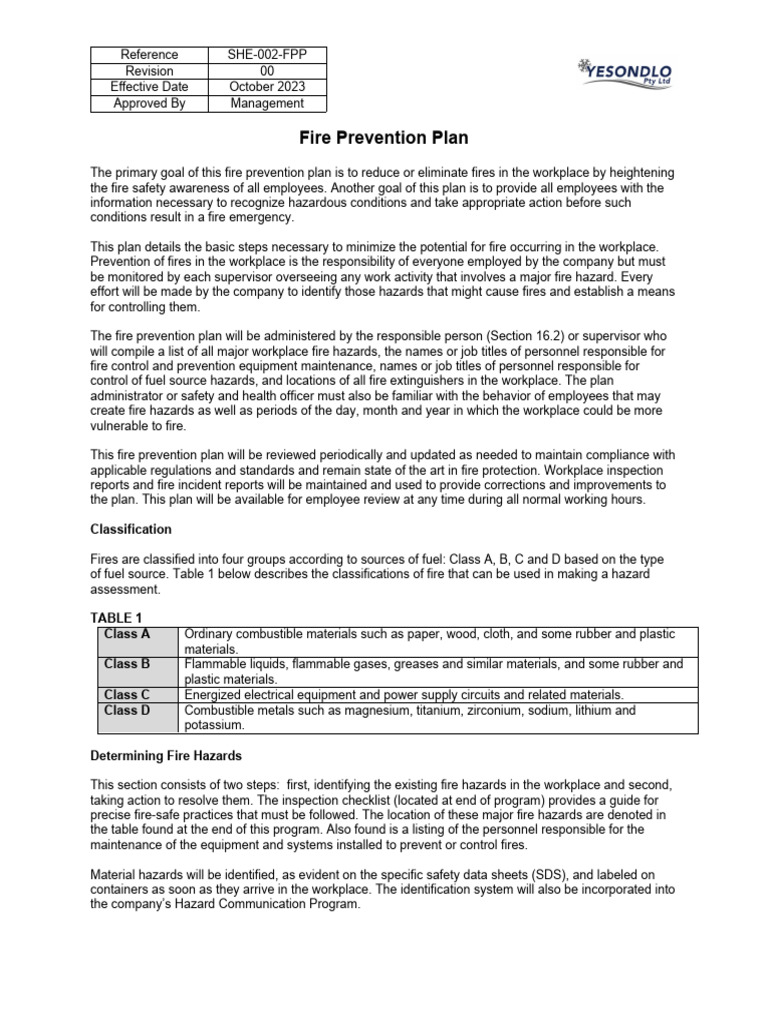 Fire Prevention Plan | PDF | Fires | Fire Safety