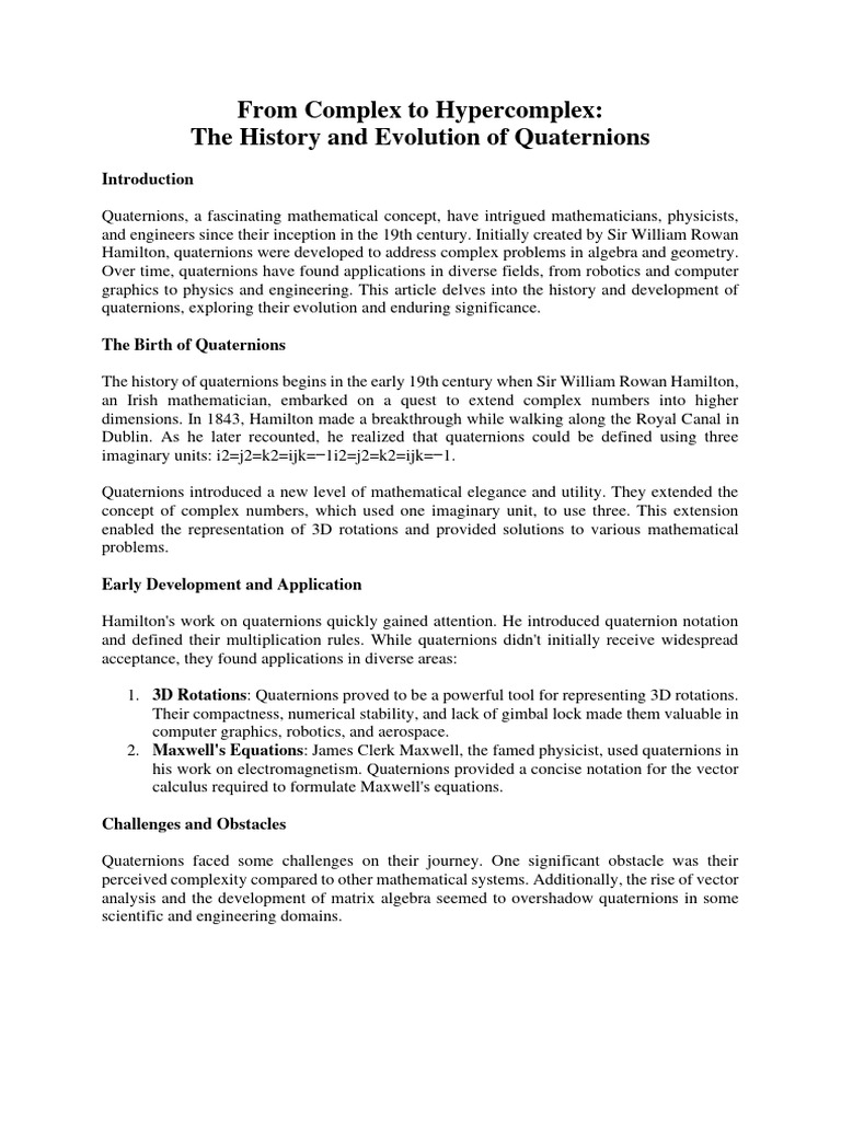 The History and Evolution of Quaternions | PDF | Complex Number ...
