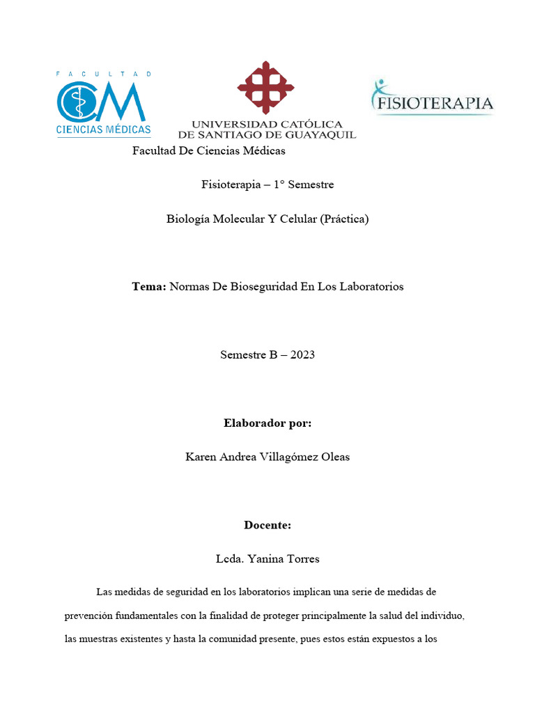 Investigación - NORMAS DE BIOSEGURIDAD EN LABORATORIOS | PDF | Laboratorios | Especialidades Medicas