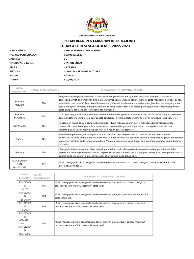 6 - Pelaporan PBD Secara Luar Talian Tahun 6 - KPM | PDF