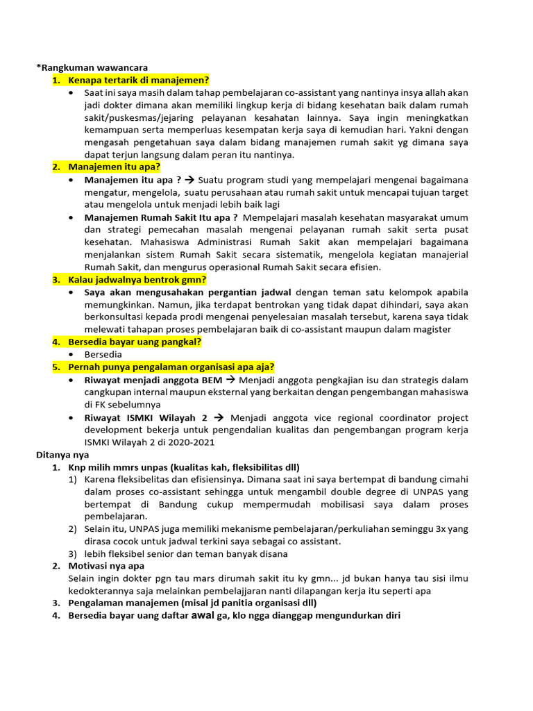 Rangkuman Wawancara | PDF | Karier & Perkembangan