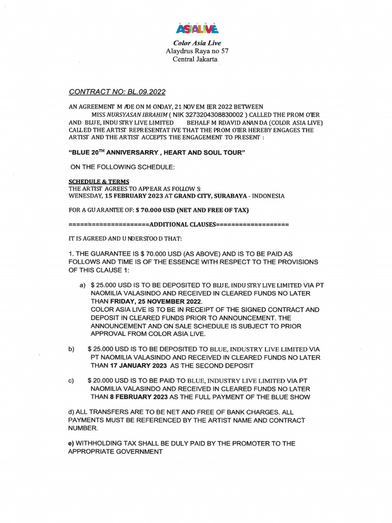 Blue Contract Surabaya Otello Asia | PDF