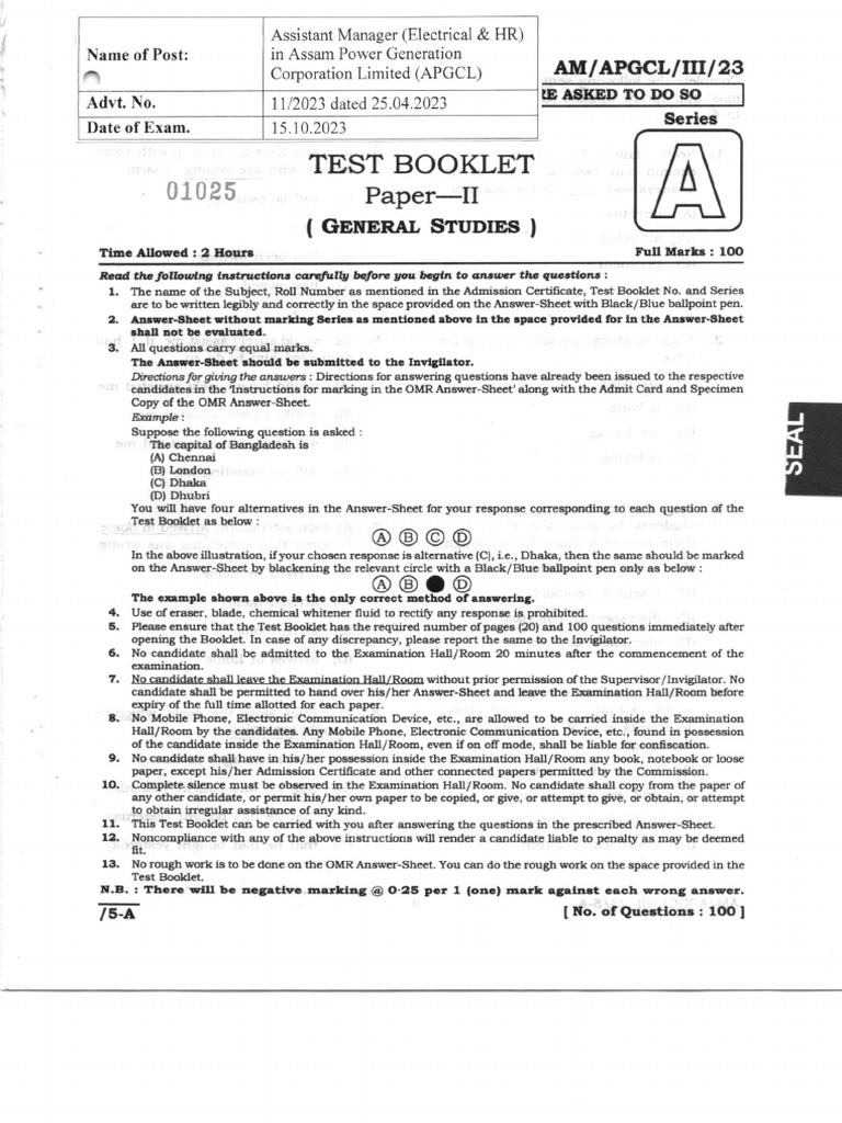 Asst Manager APGCL GS 11 2023 | PDF
