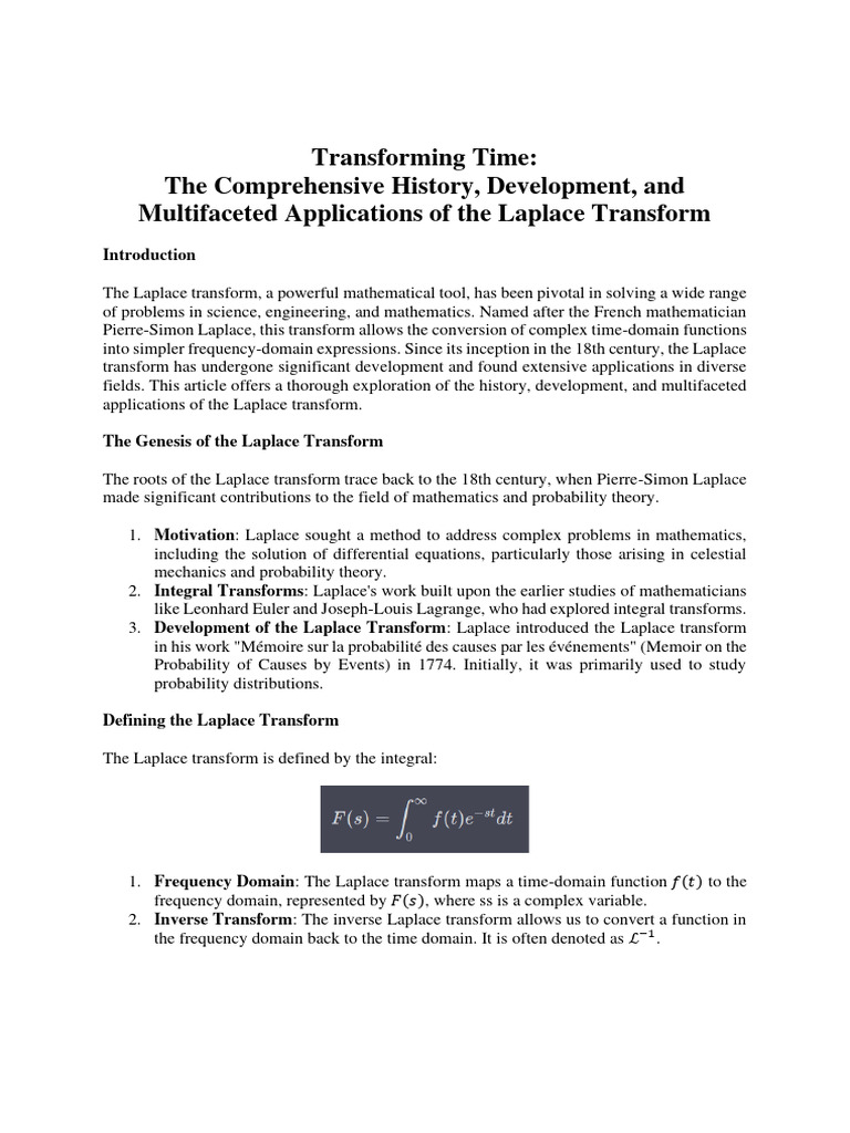 Comprehensive History, Development, and Applications of The Laplace ... Comprehensive History, Development, and Applications of The Laplace ...