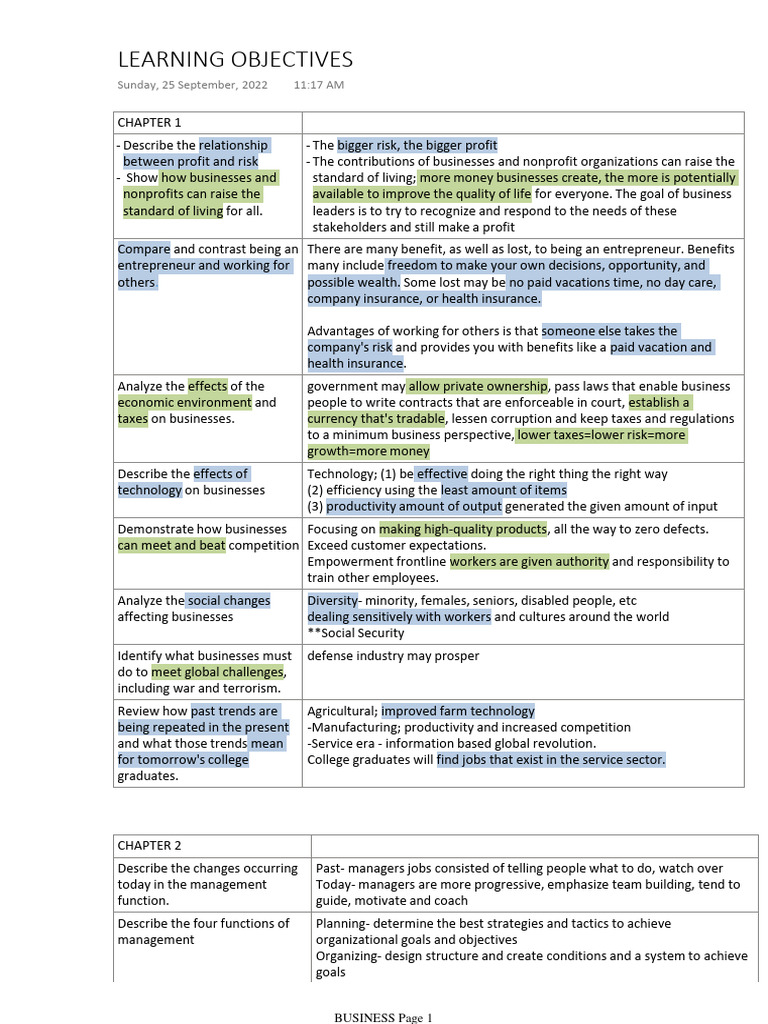 Business Notes | PDF | Goal | Entrepreneurship