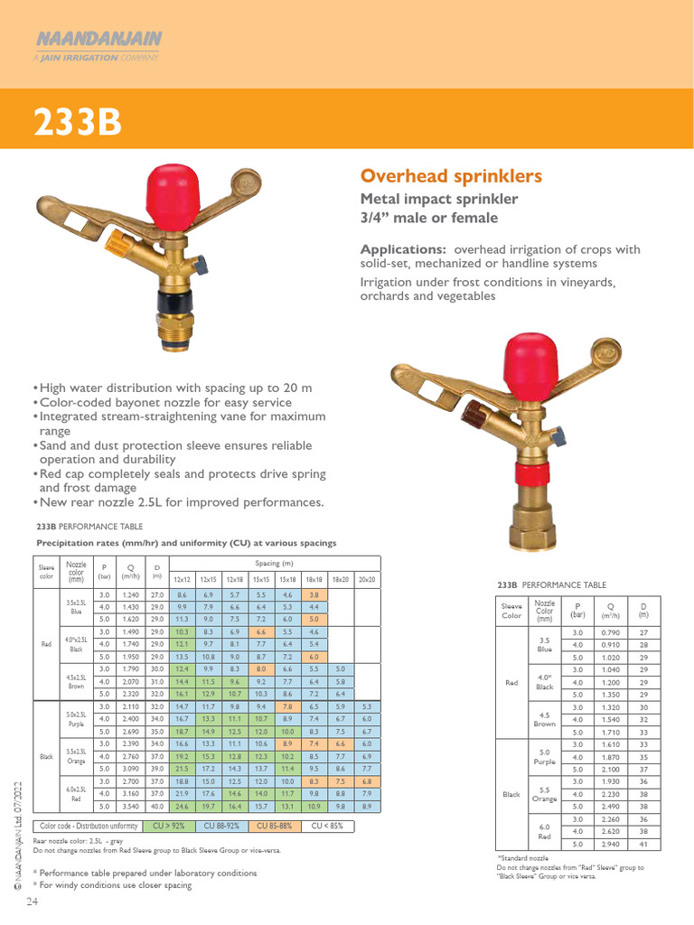 Jain Sprinkler Specs | PDF