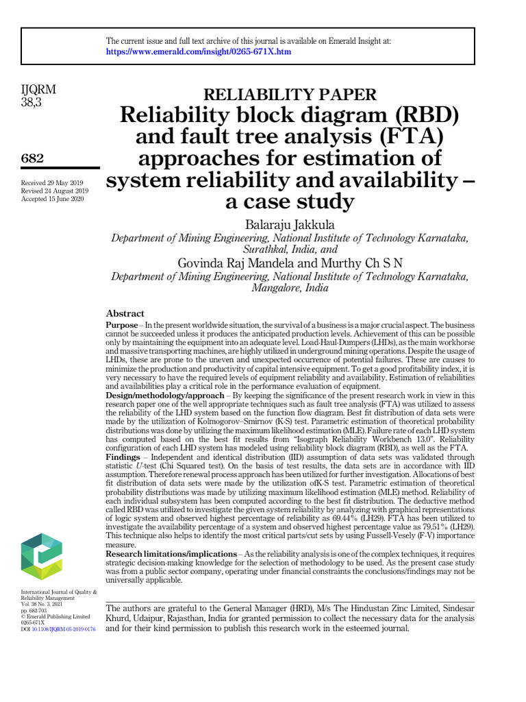 Reliability Block Diagram (RBD) and Fault Tree Analysis (FTA) Approaches For Estimation of ...