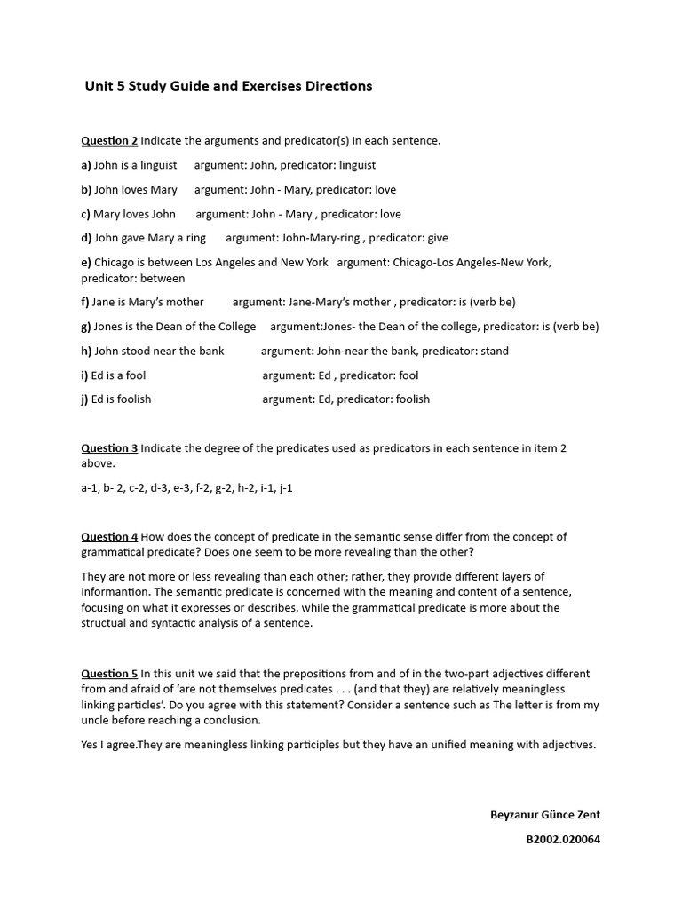 Unit 5 Study Guide and Exercises Directions | PDF | Verb | Predicate ...