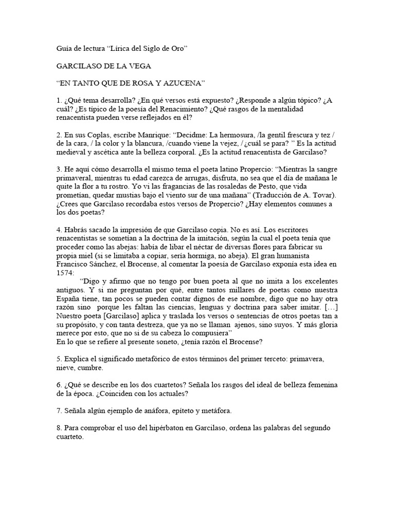 Guía y Activudades de La Poesía Del Siglo de Oro | PDF | Poesía | Metro ...
