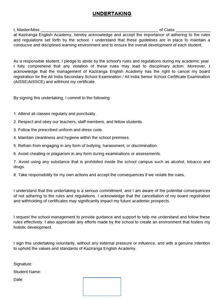 Undertaking - Class 10 | PDF