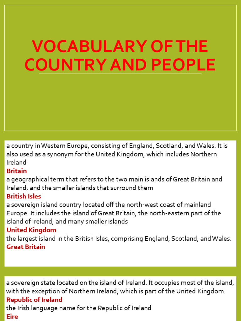 Vocabulary of The Country and People | PDF