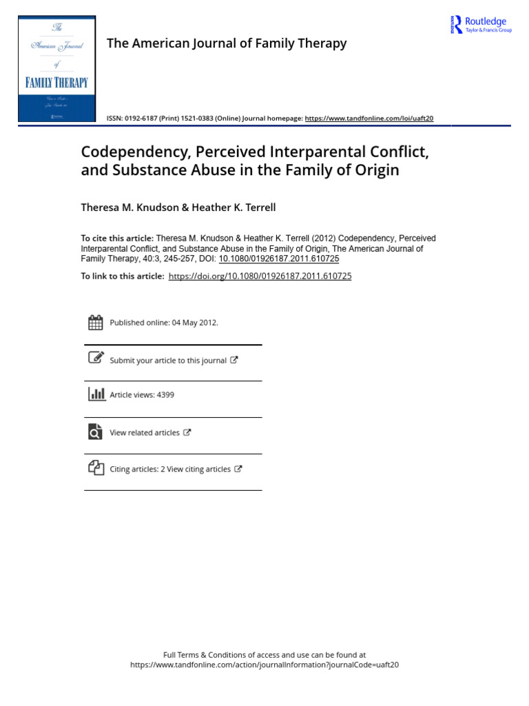 Codependency Perceived Interparental Conflict and Substance Abuse in ...