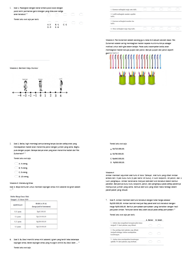 01 Naskah Soal Numerasi | PDF | Griya & Taman
