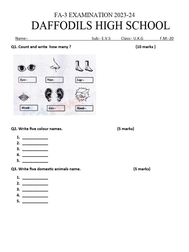 UKG E.V.S Exam Paper | PDF