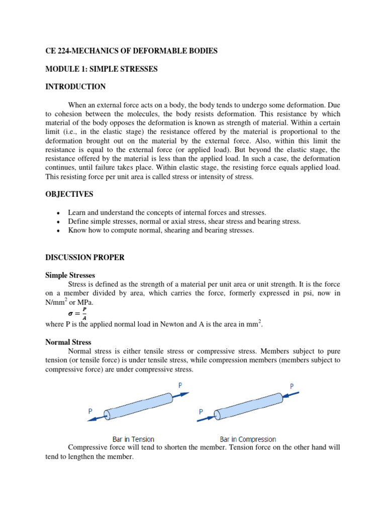 Mechanics of Deformable Bodies Module 1 | PDF | Stress (Mechanics ...
