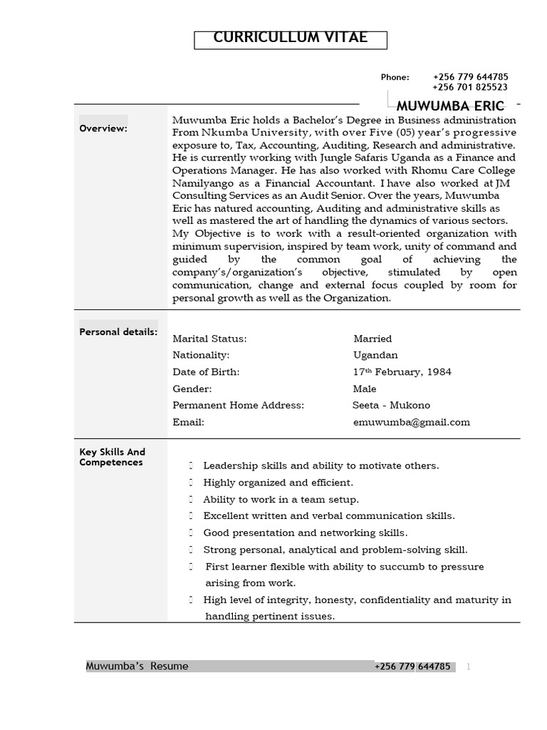 Muwumba Eric Cv. | PDF | Audit | Business