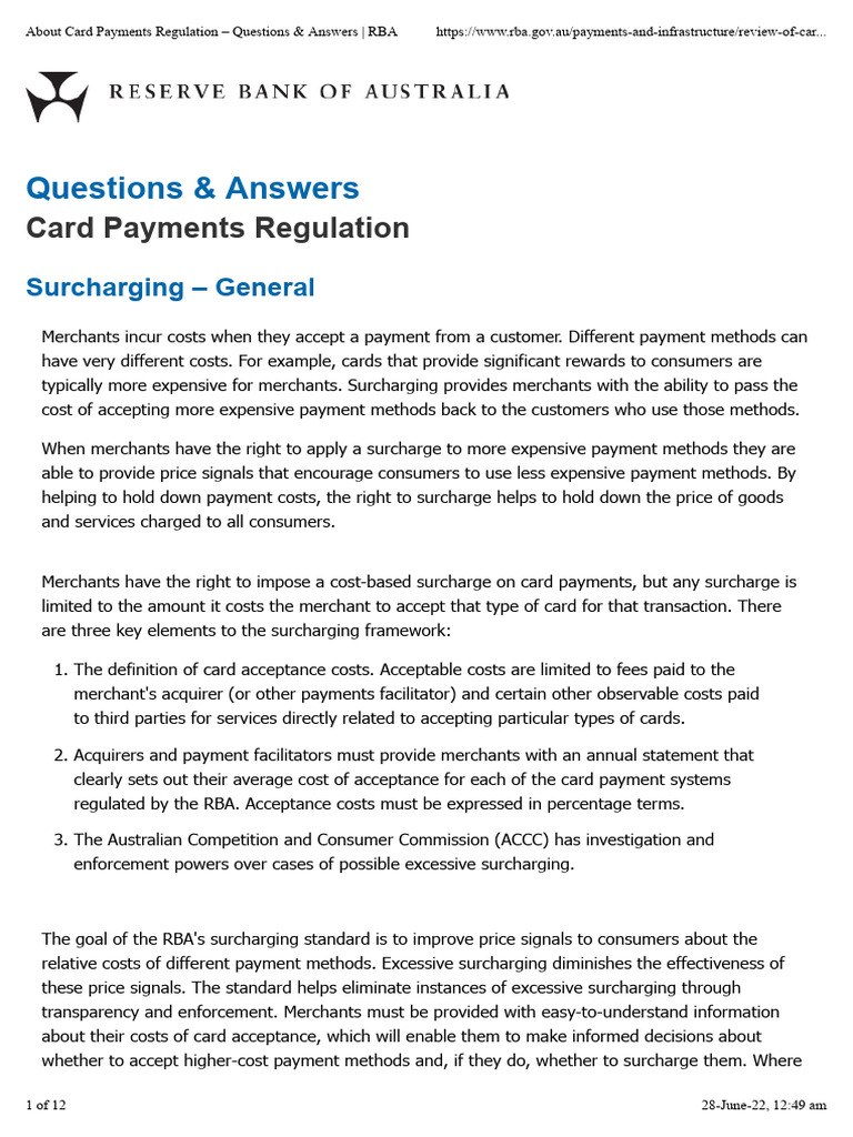 About Card Payments Regulation - Questions & Answers RBA | PDF | Debit ...