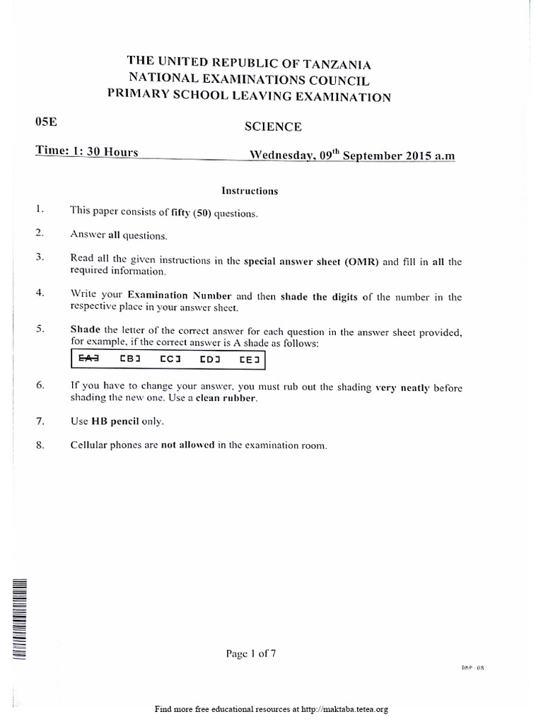Science - PSLE - 2015 | PDF