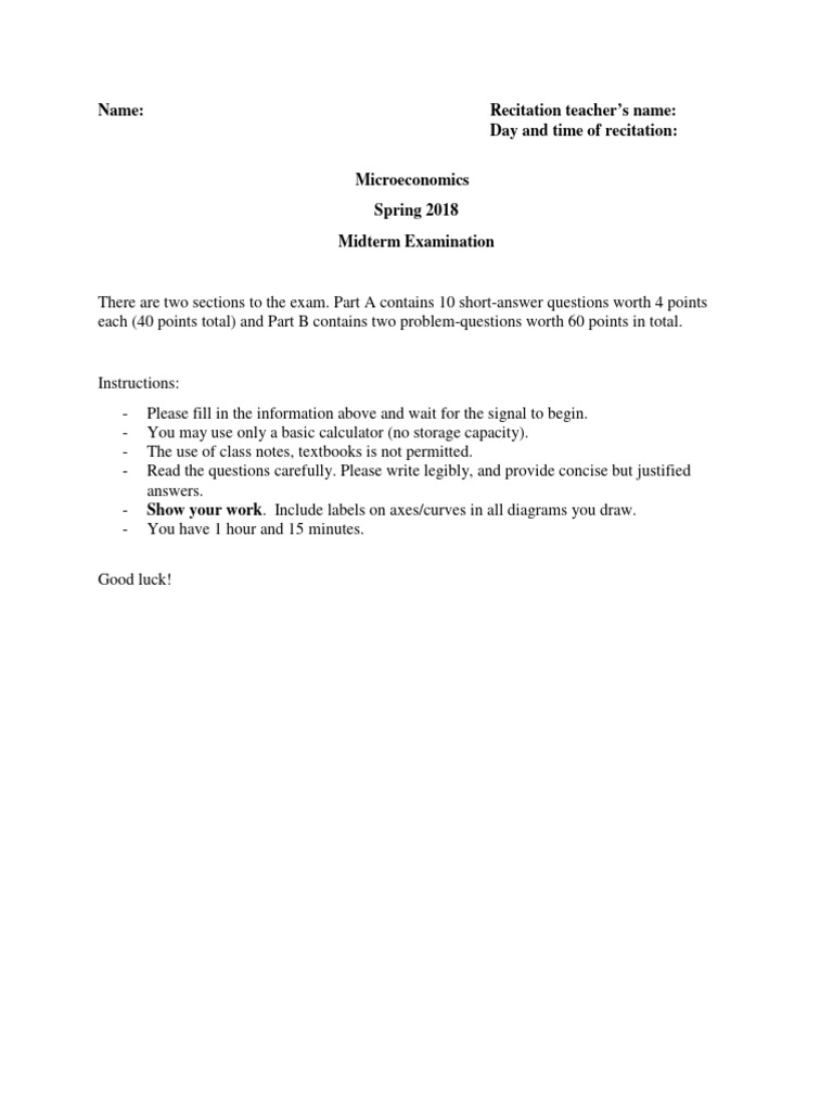 Micro 2018 Sample Midterm Solutions | PDF