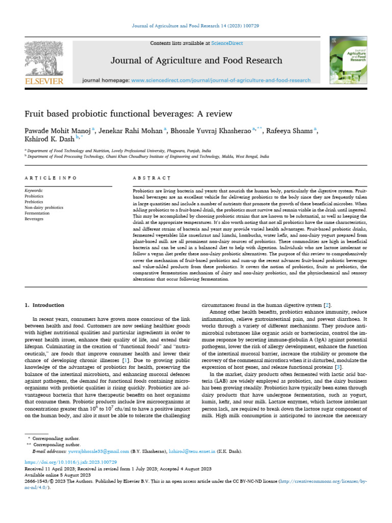 Article - Fruit Based Probiotic Functional Beverages A Review | PDF ...