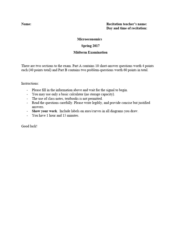 Midterm - 2017 Sample Midterm | PDF | Demand | Elasticity (Economics)